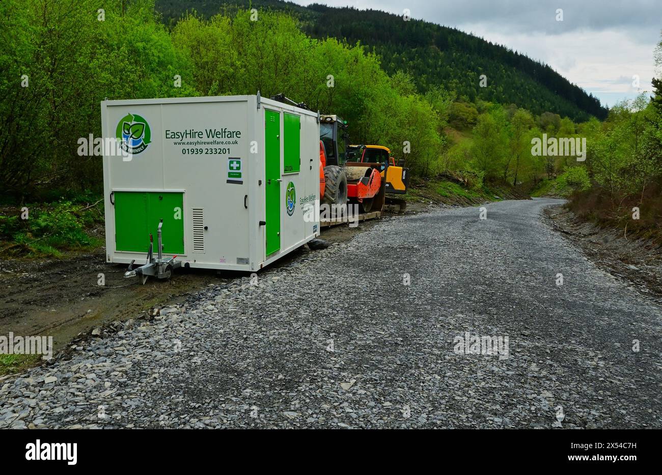 New access infrastructure in Welsh forest showing upgraded road and ...