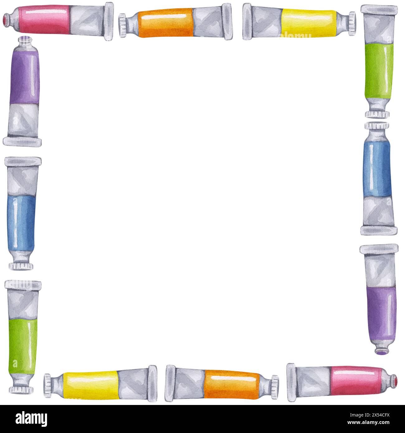 Paint tube square frame rainbow colors watercolor oil acrylic tempera ...