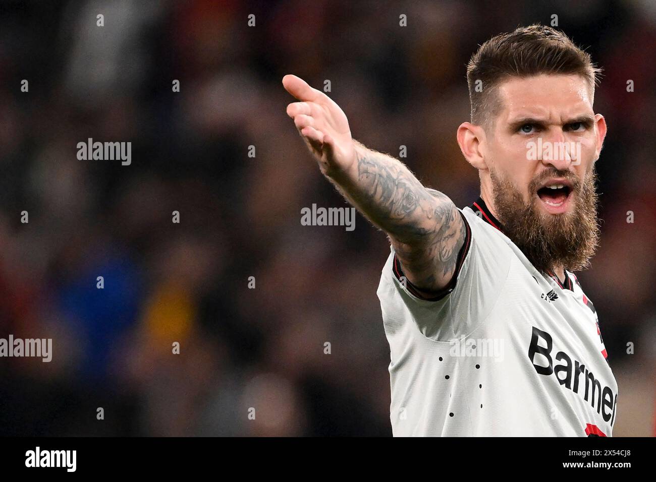 Robert Andrich of Bayer Leverkusen gestures during the Europa League ...