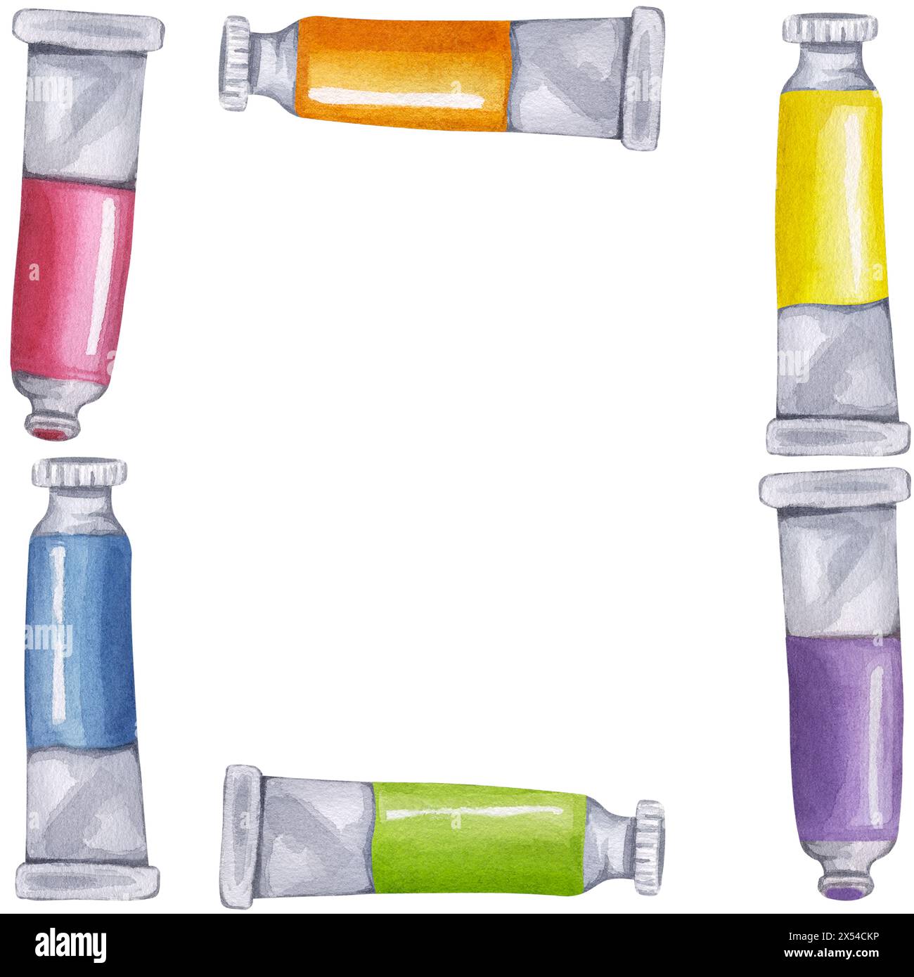 Paint tube square frame rainbow colors watercolor oil acrylic tempera ...