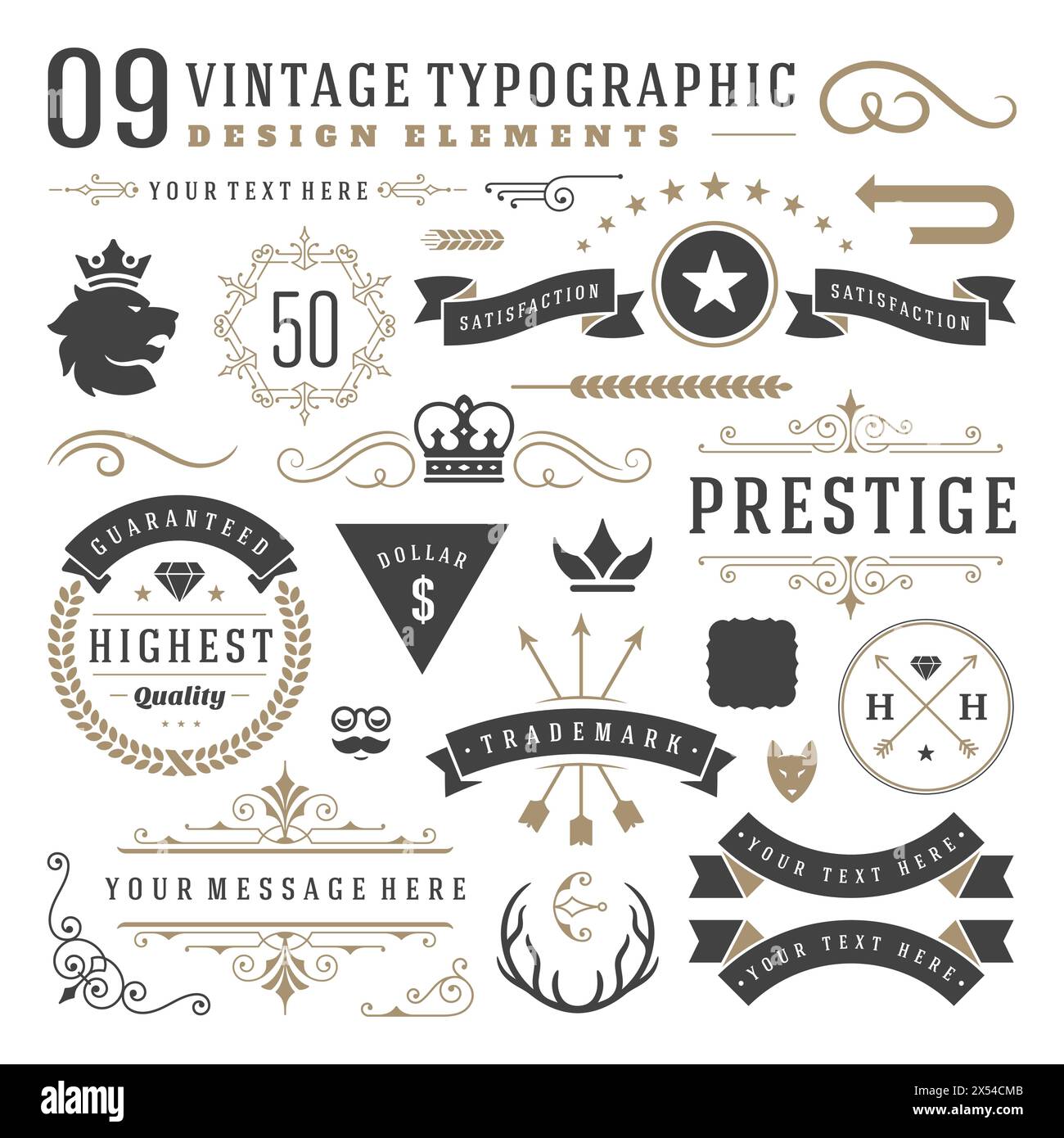 Retro vintage typographic design elements. Labels ribbons, logos ...