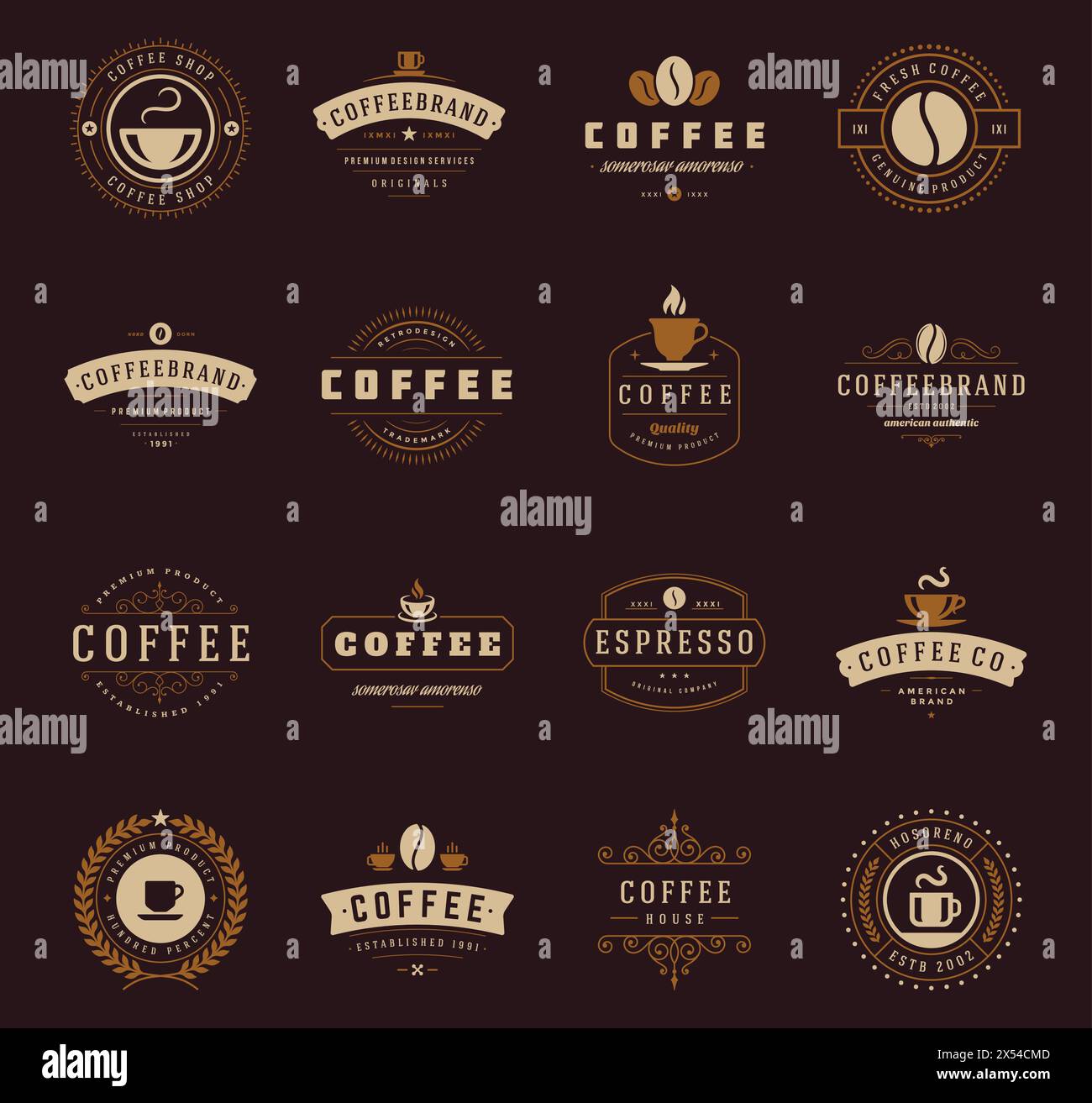 Coffee Shop Logos, Badges and Labels Design Elements set. Cup, beans ...