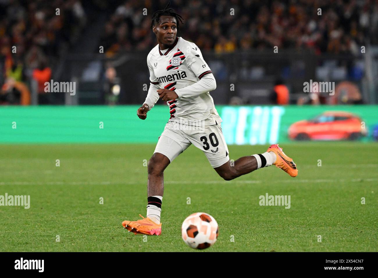Jeremie Frimpong of Bayer Leverkusen in action during the Europa League ...