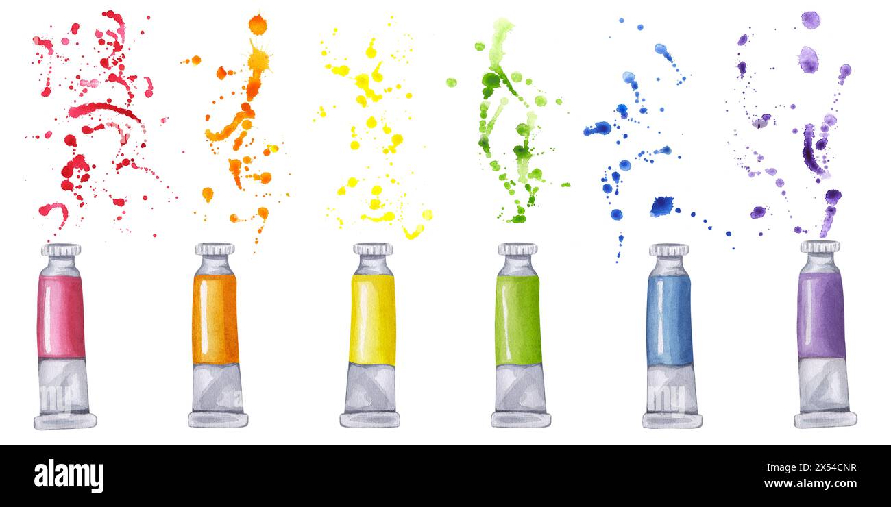 Paint tube kit watercolor gouache with expressive colorful splashes and ...