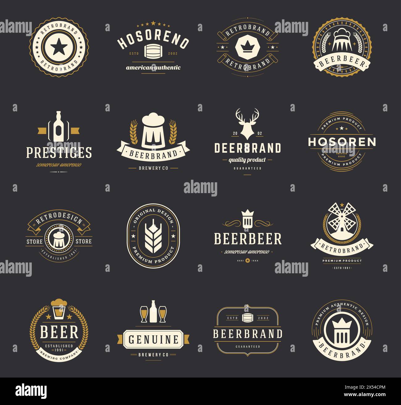 Set Beer Logos, Badges and Labels Vintage Style. Design elements retro ...