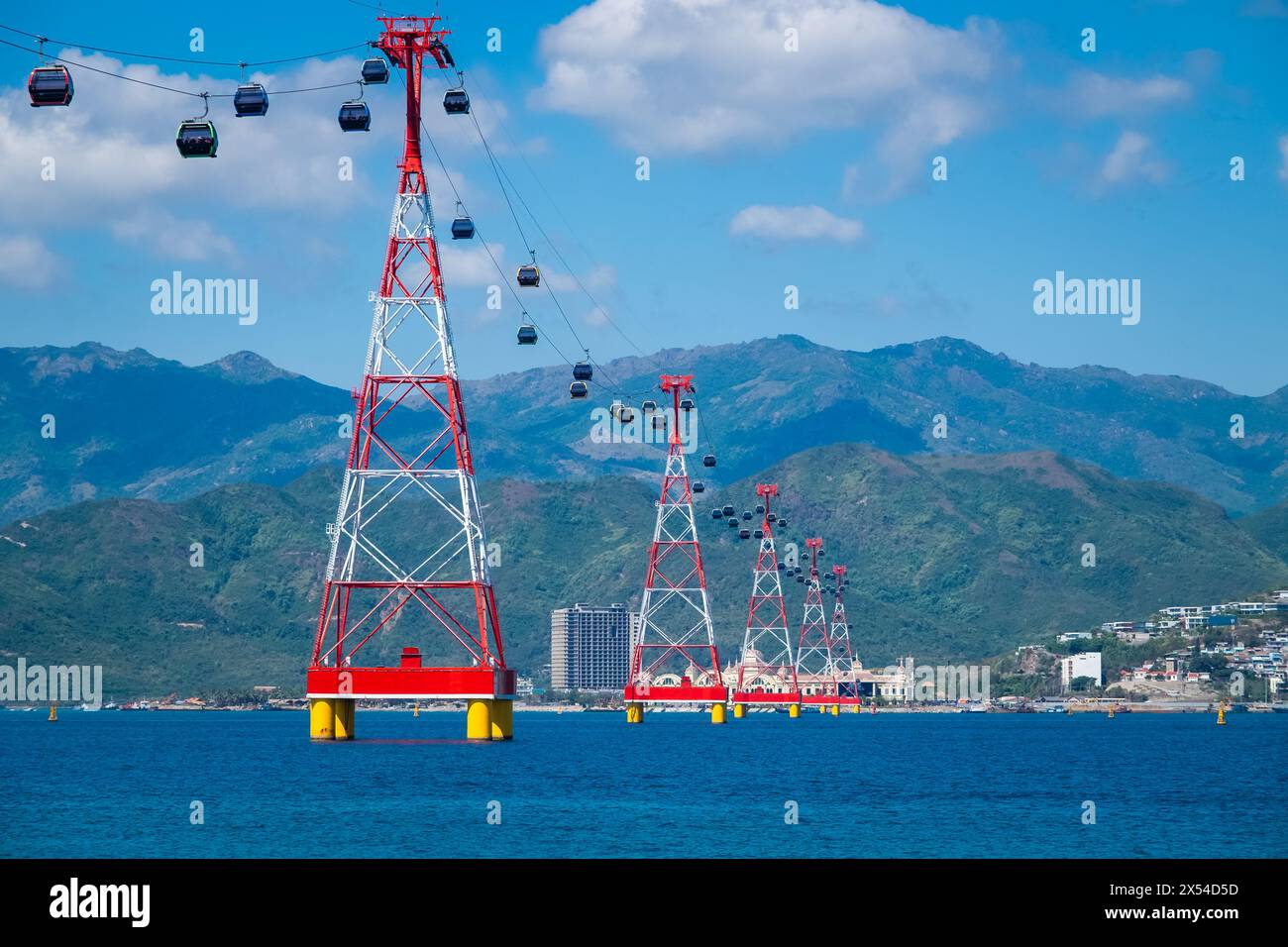 Aerial cable car carriage over ocean in Nha Trang, Vietnam. Vinepearl ...