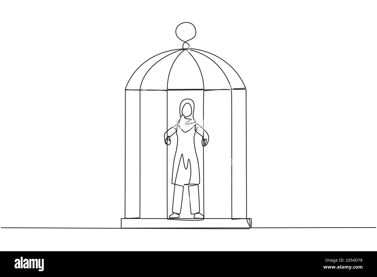 Single continuous line drawing Arabian businesswoman trapped in cage ...