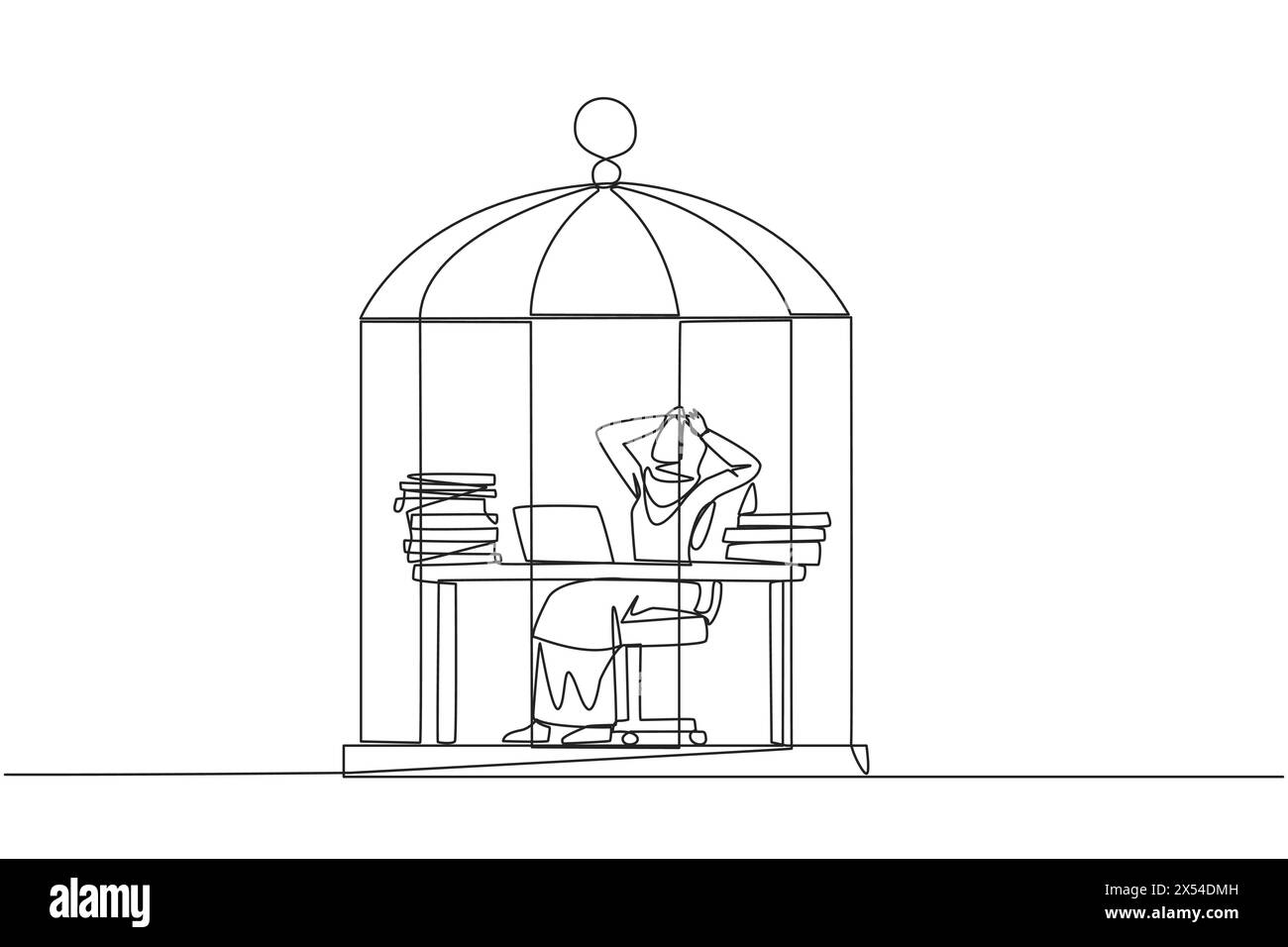Single continuous line drawing Arab businesswoman trapped in cage ...