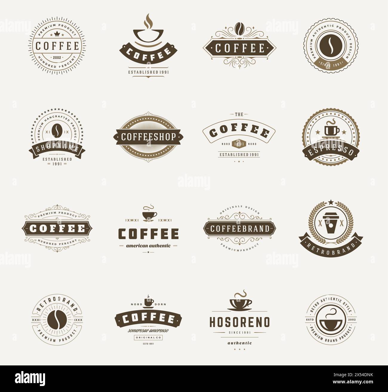 Coffee Shop Logos, Badges and Labels Design Elements set. Cup, beans ...