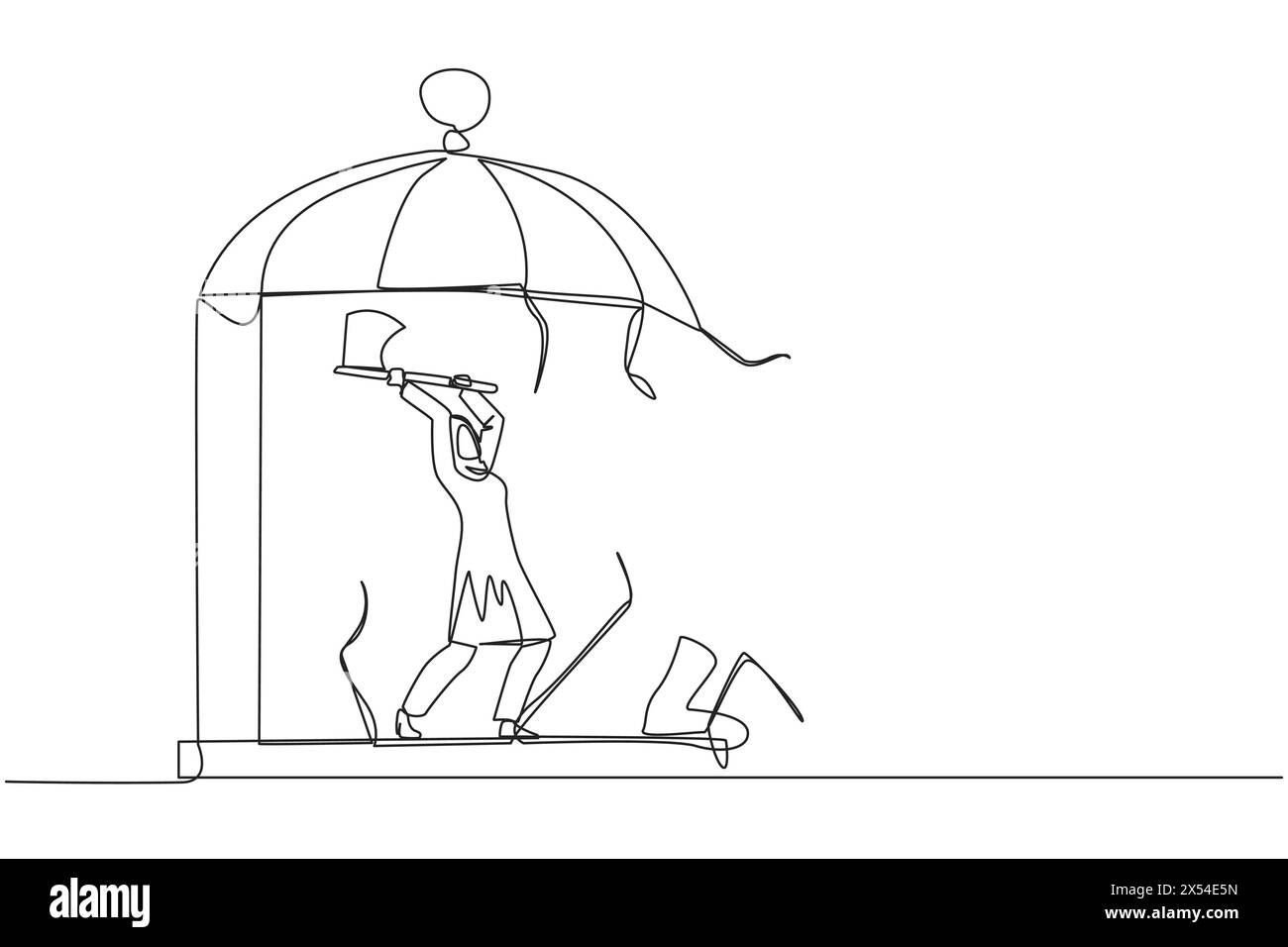 Single continuous line drawing Arabian businesswoman trapped in cage ...