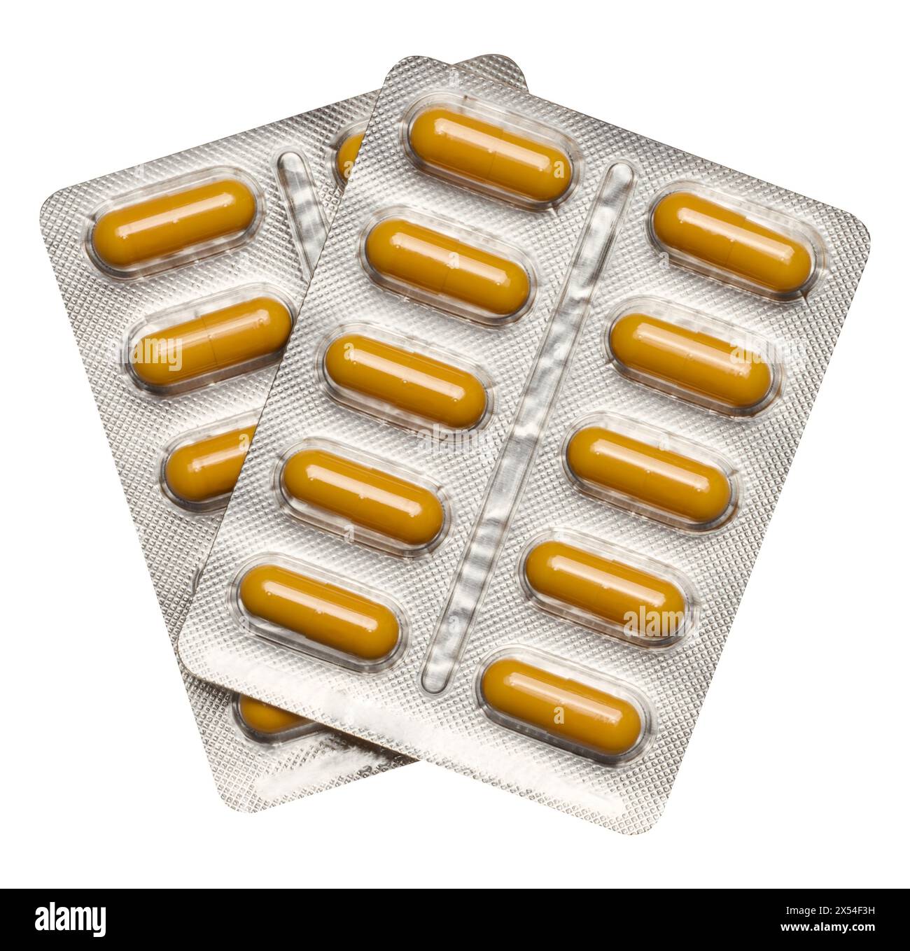 Oval tablets in aluminum blister pack on isolated background, top view ...