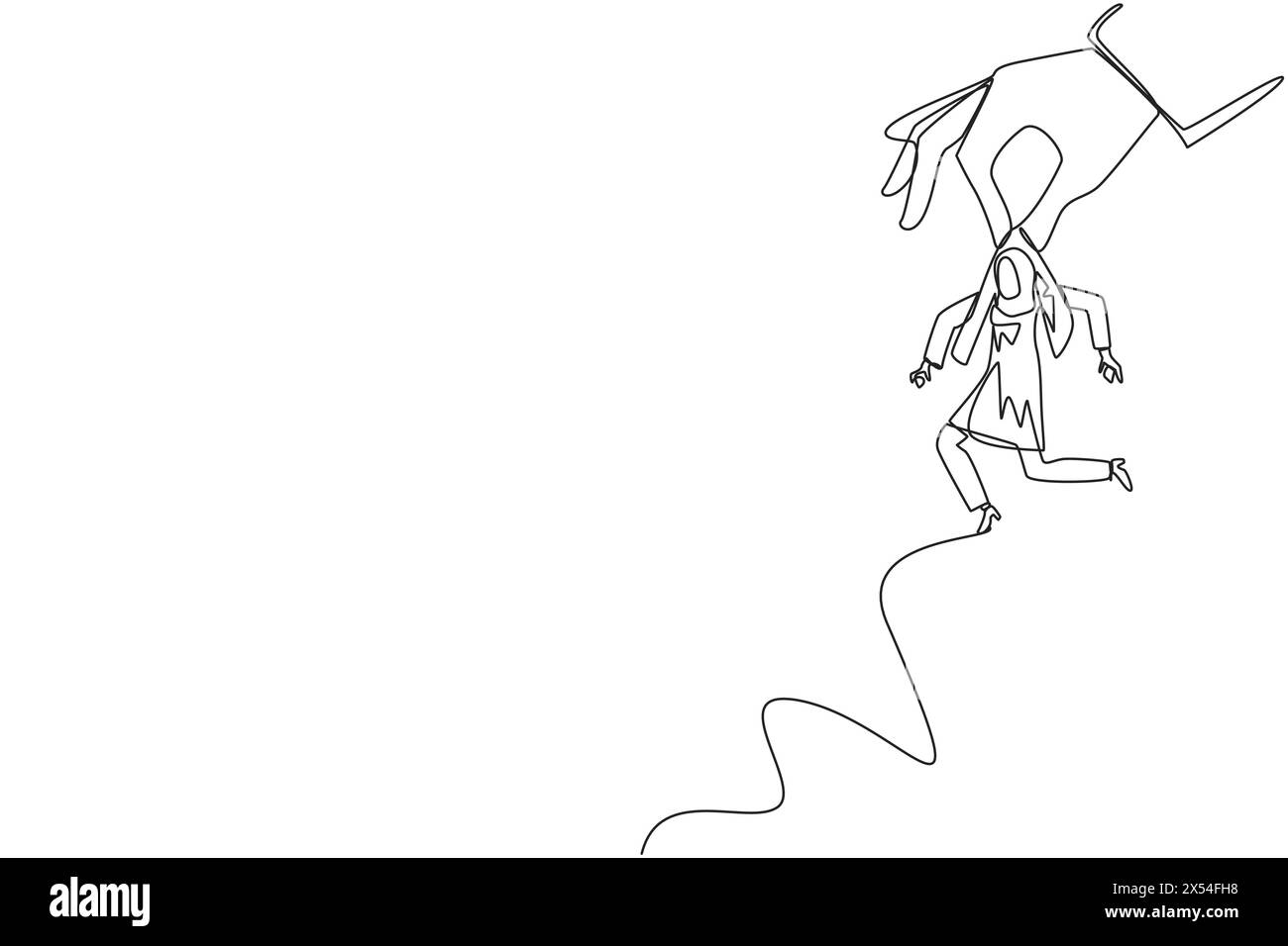Continuous one line drawing big hand holding Arabian businesswoman ...