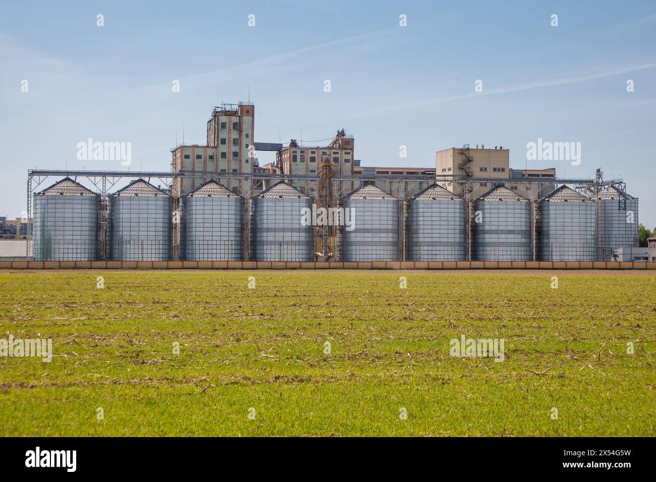silos granary elevator on agro-industrial complex with seed cleaning ...