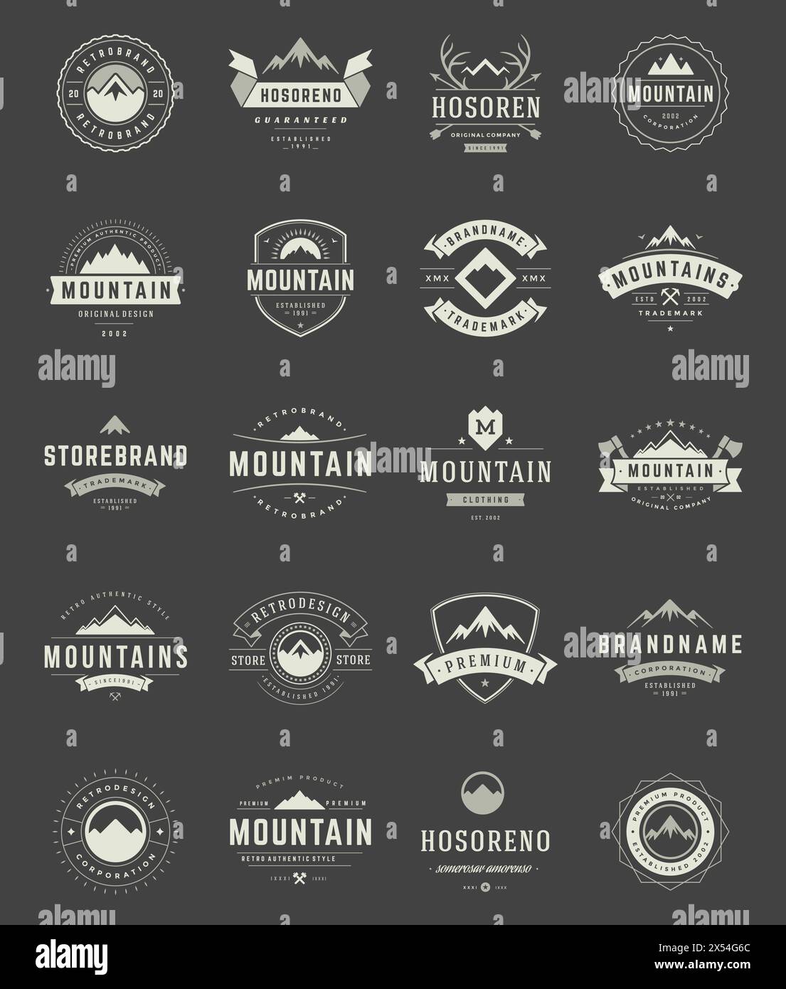 Set Mountains Logos, Badges and Labels Vintage Style. Design elements retro vector illustration ...