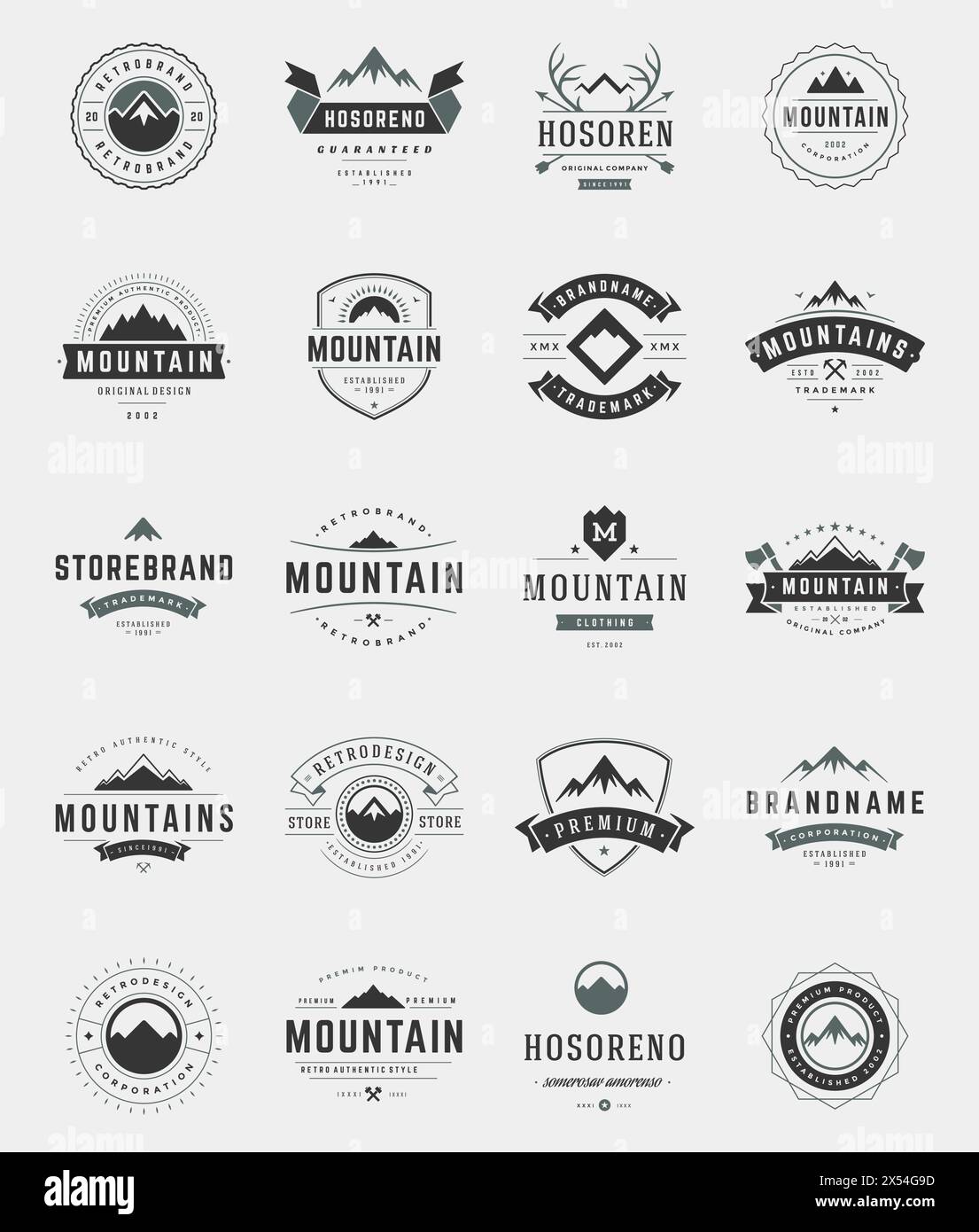 Set Mountains Logos, Badges and Labels Vintage Style. Design elements ...