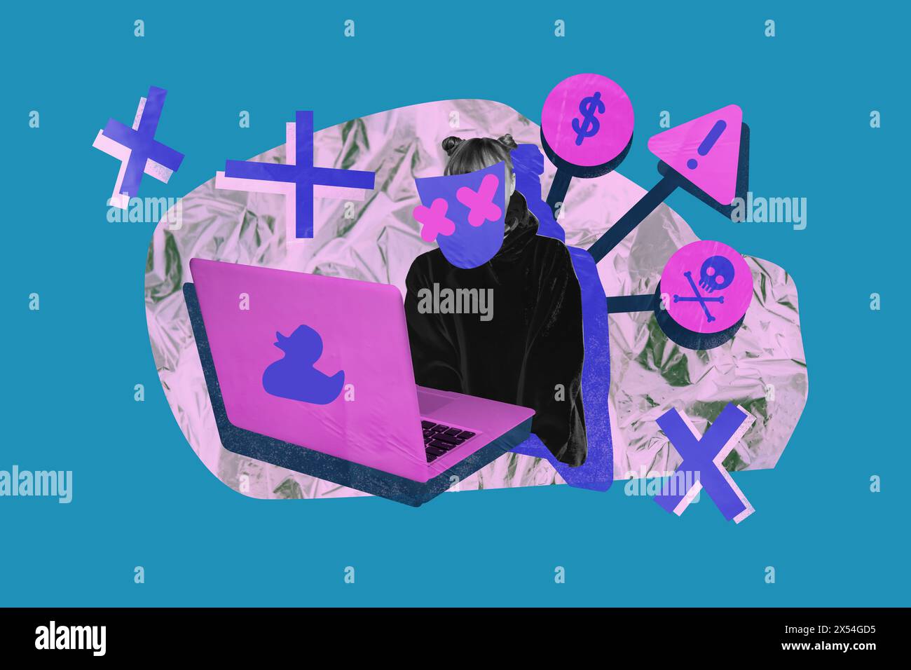 Sketch image composite artwork photo collage of laptop computer woman ...