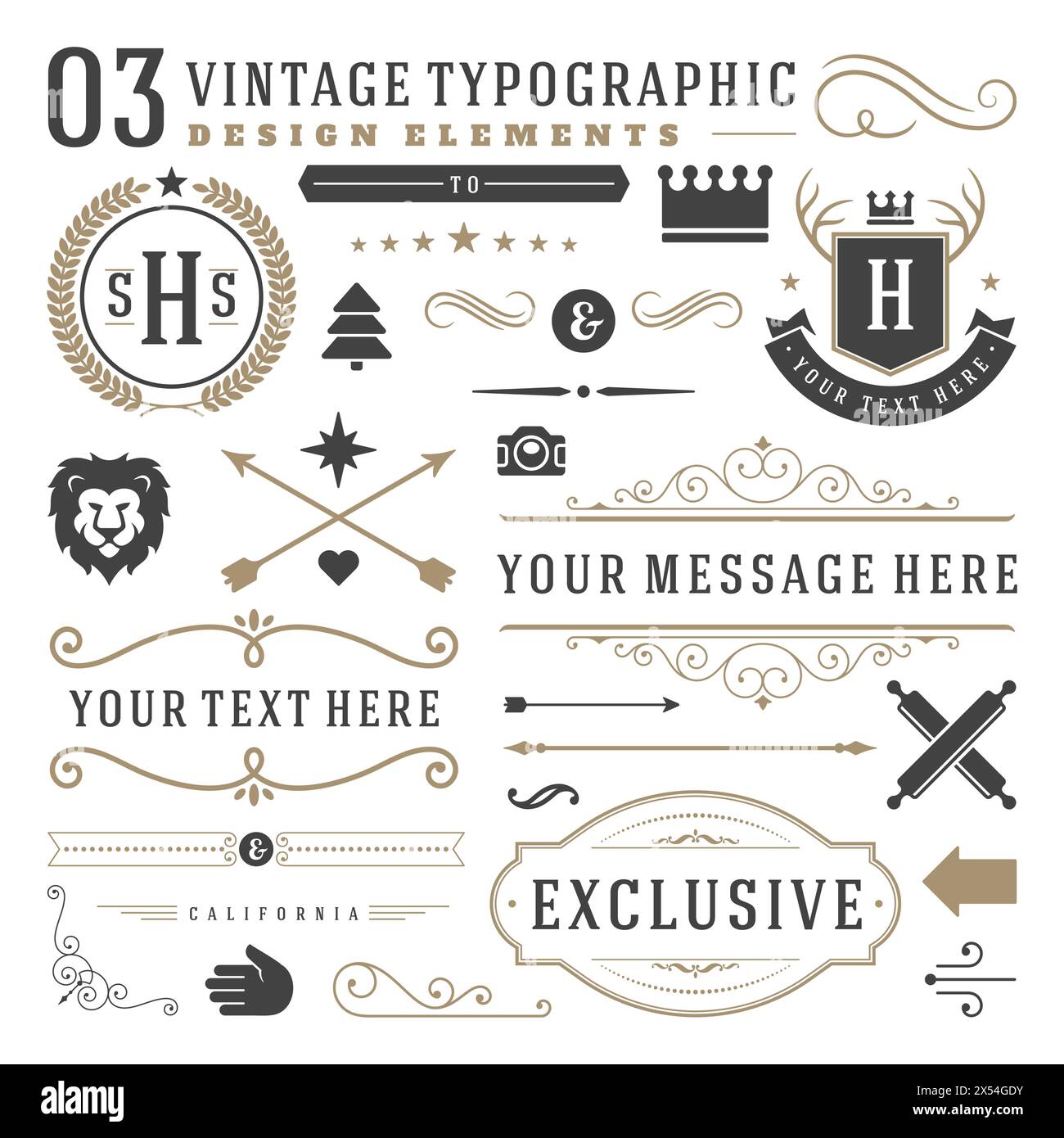 Retro vintage typographic design elements. Labels ribbons, logos ...