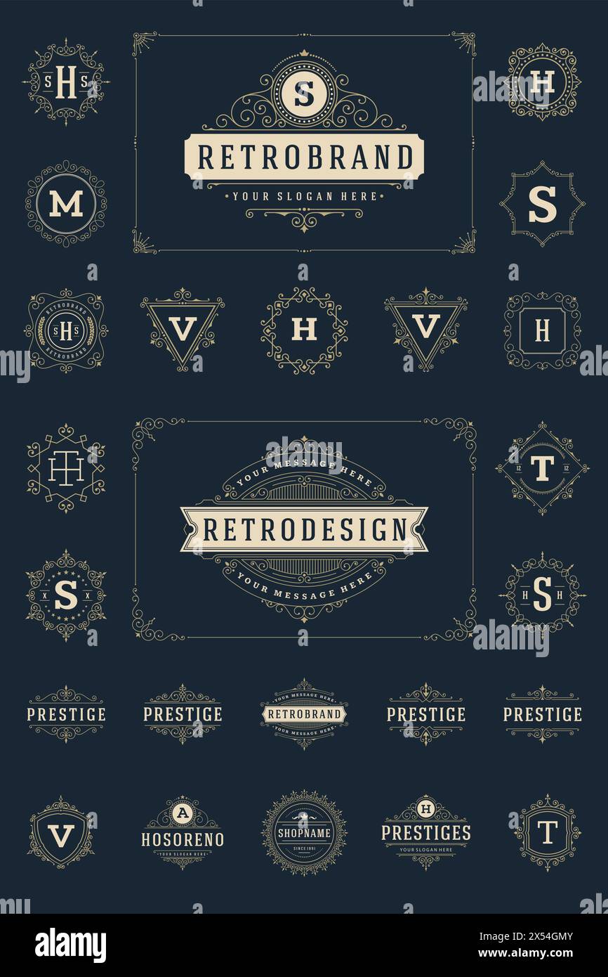 Set Luxury Logos template flourishes calligraphic elegant ornament ...