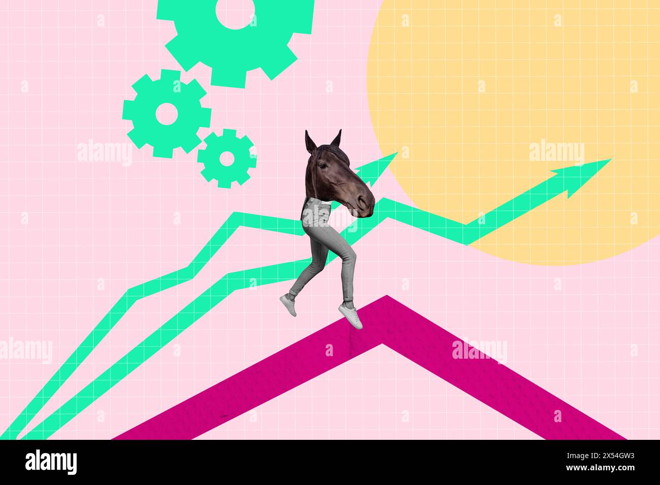 3D photo collage sketch image of headless person animal horse mask ...