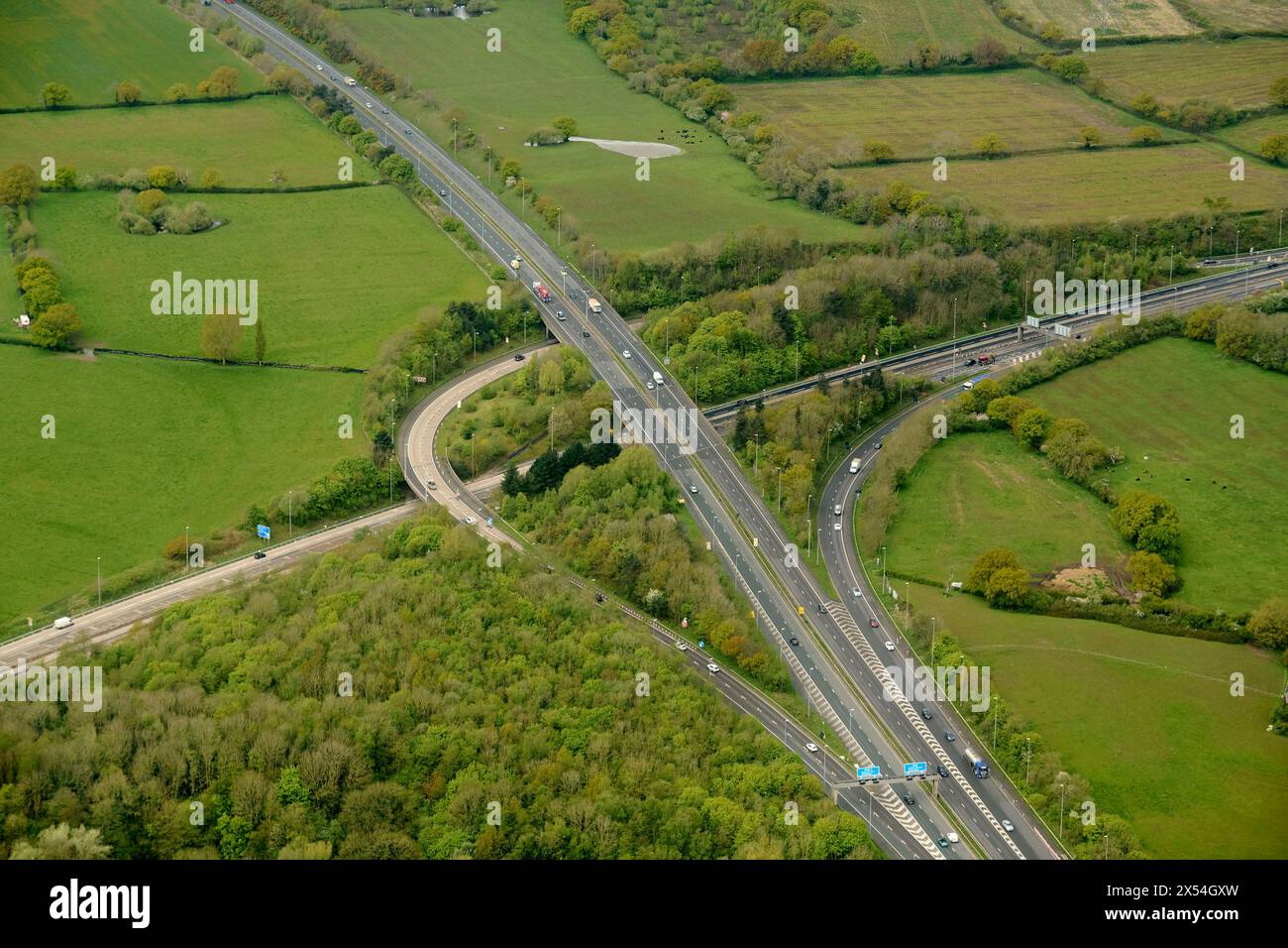 An aerial view of the M56/M53 motorways junction, Ellesmere Port, north ...