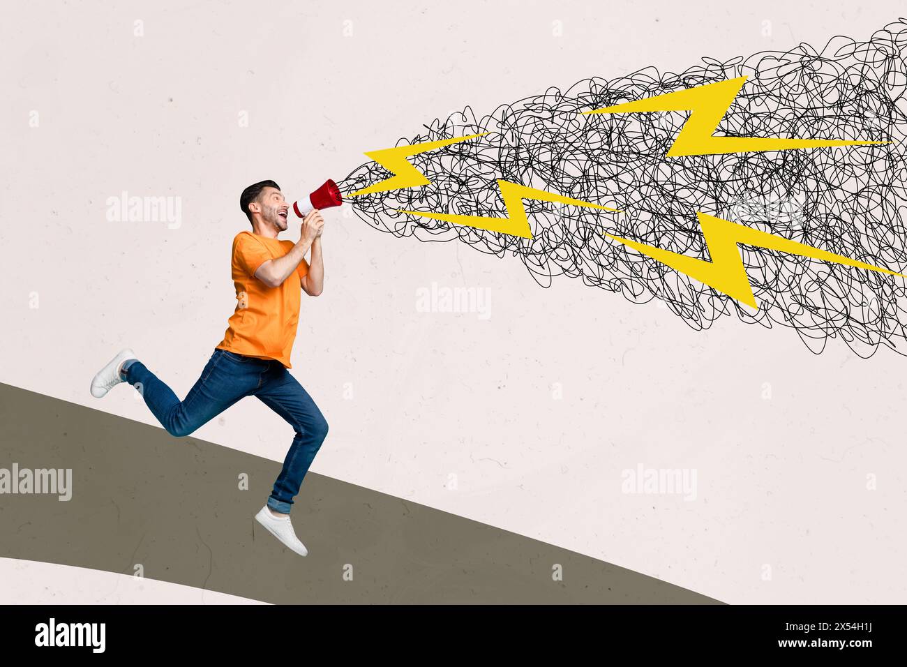 Composite sketch image trend artwork photo collage of young guy run ...