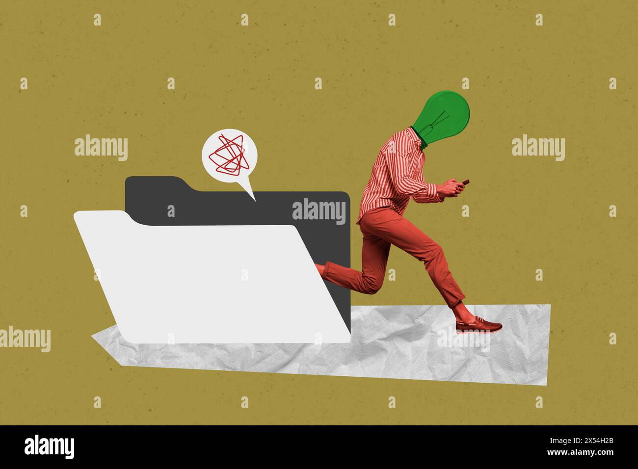 Creative image collage young headless running smart man idea concept ...