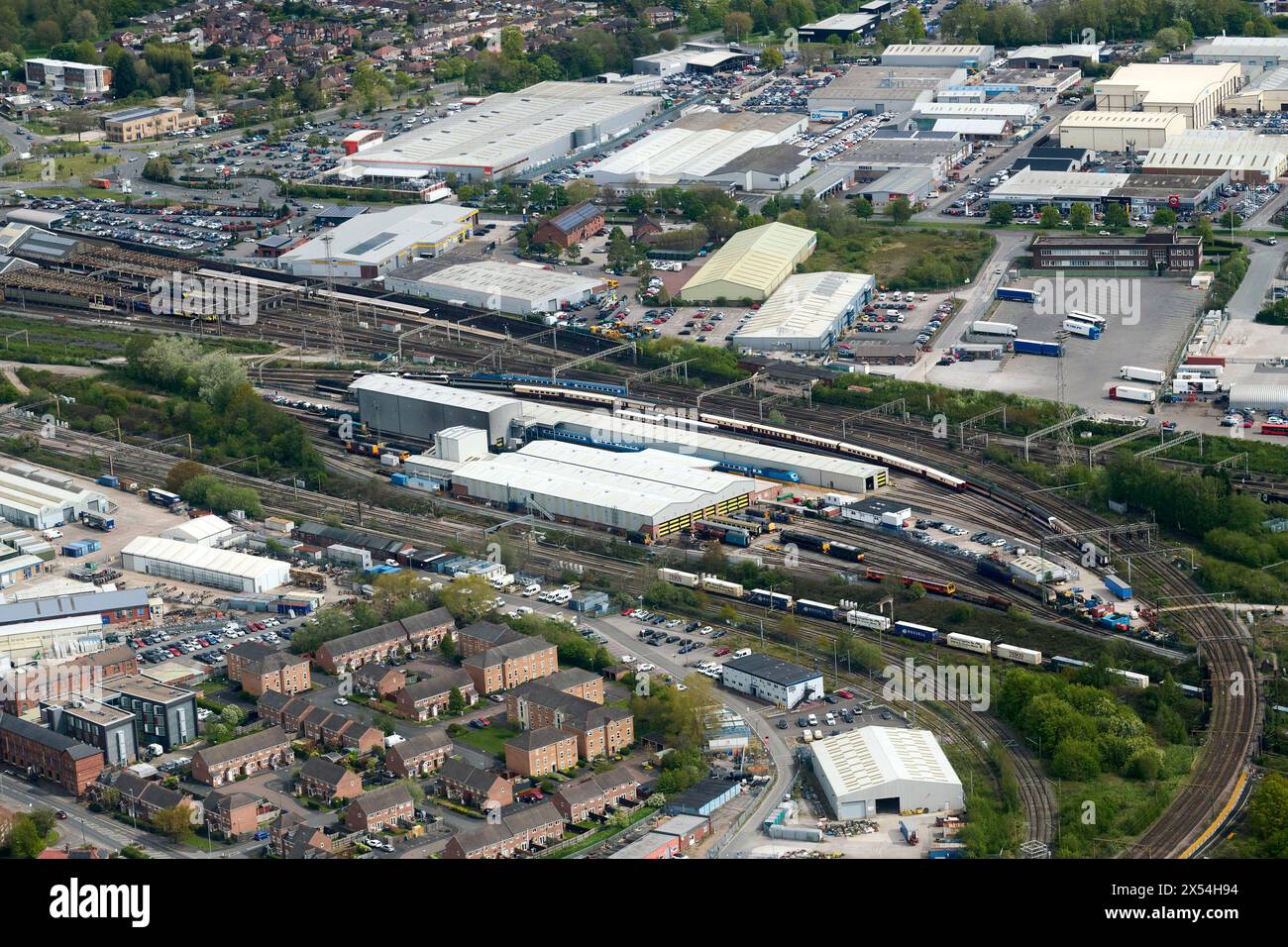 An aerial view of Rail yards at Crewe, north west England, UK Stock ...