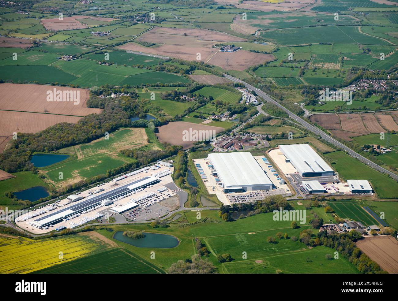 An aerial view of retail distribution units adjacent to the M69 at ...