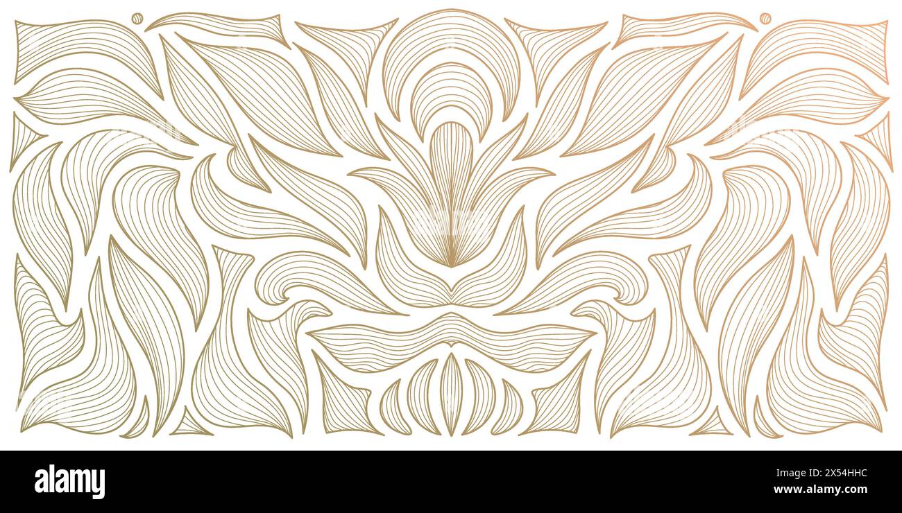 Vector art deco line gold pattern, luxury leaf floral texture, nouveau ...