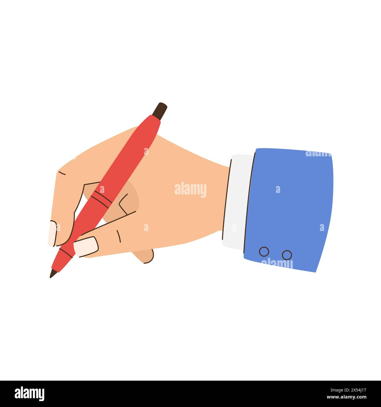 A hand is holding a red pen and writing. Concept of creativity and the ...