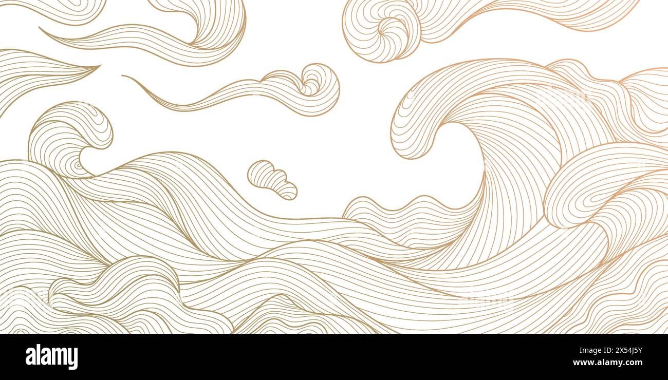 Vector Line Wave Japanese Pattern Sea Texture Illustration Vintage Asian Background Water
