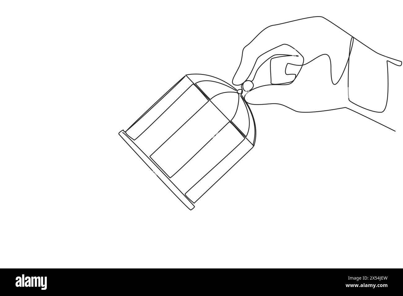 Single continuous line drawing astronaut's big hand lifts the birdcage ...