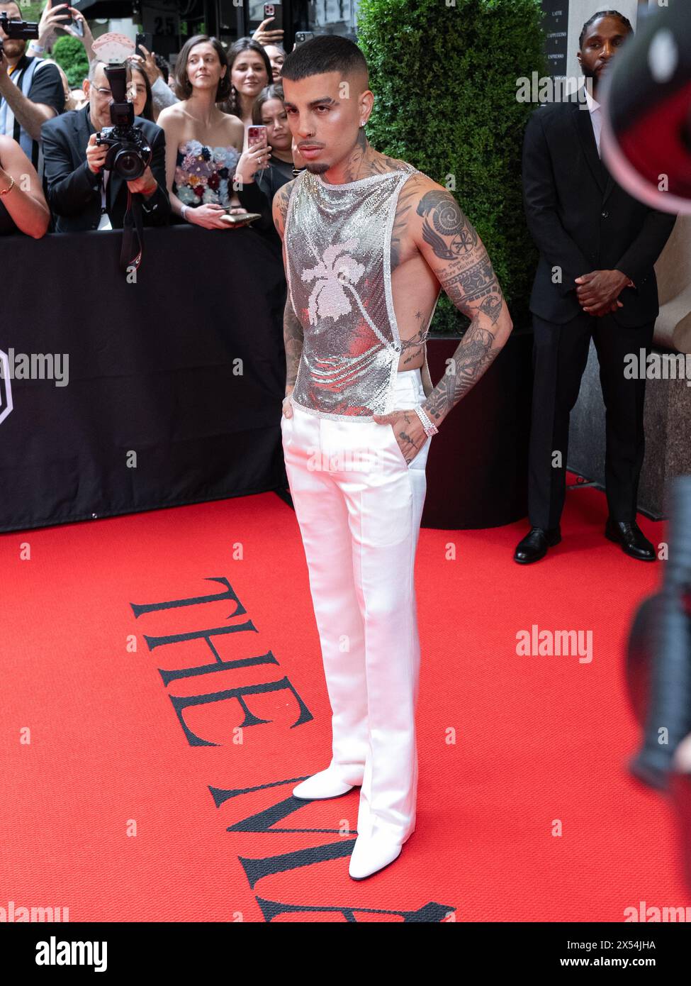 Rauw Alejandro departs The Mark Hotel for the 2024 Met Gala in New York ...