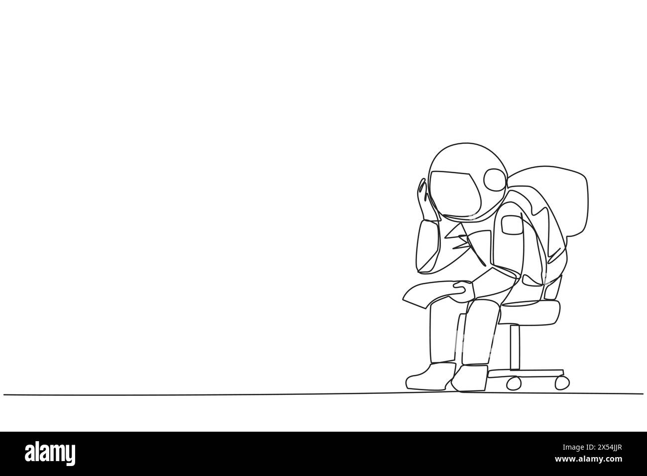 Continuous one line drawing sad astronaut sit limply in a chair ... Continuous one line drawing sad astronaut sit limply in a chair ...