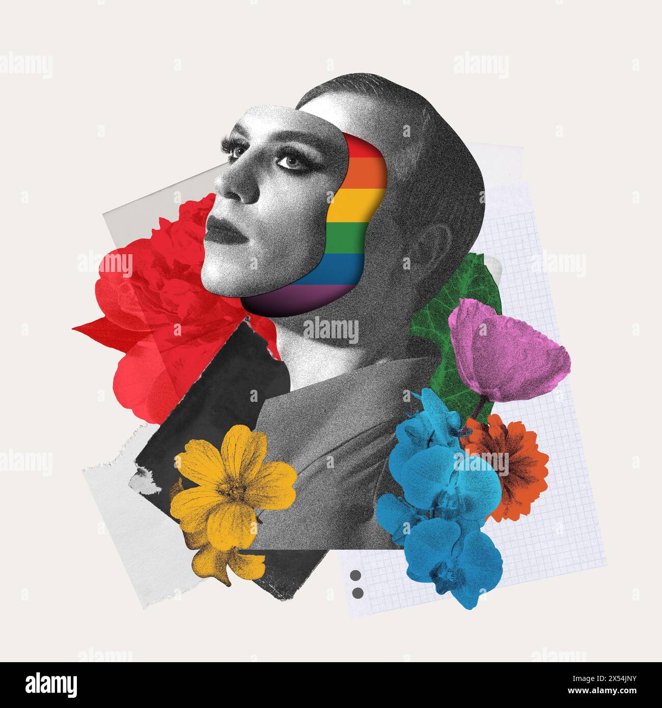 Striking image of young man with makeup and rainbow elements appearing ...