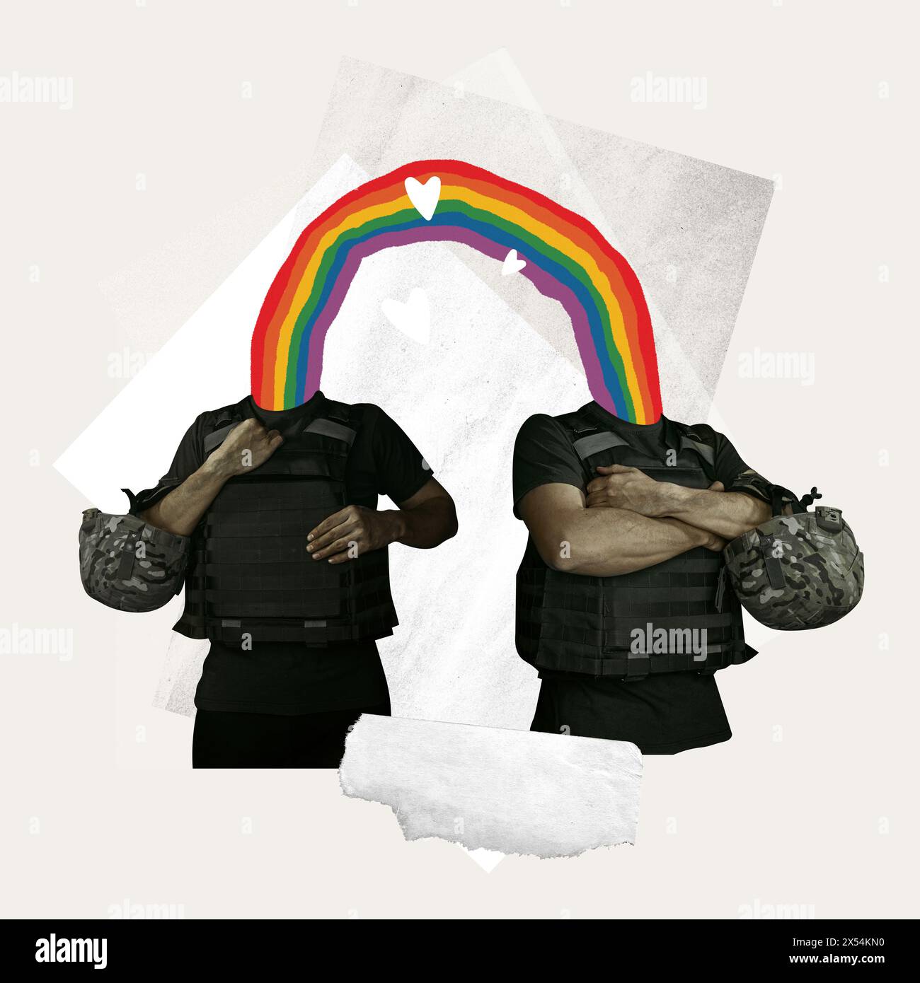 Armed with pride. Two military men connecting with rainbow presence and ...