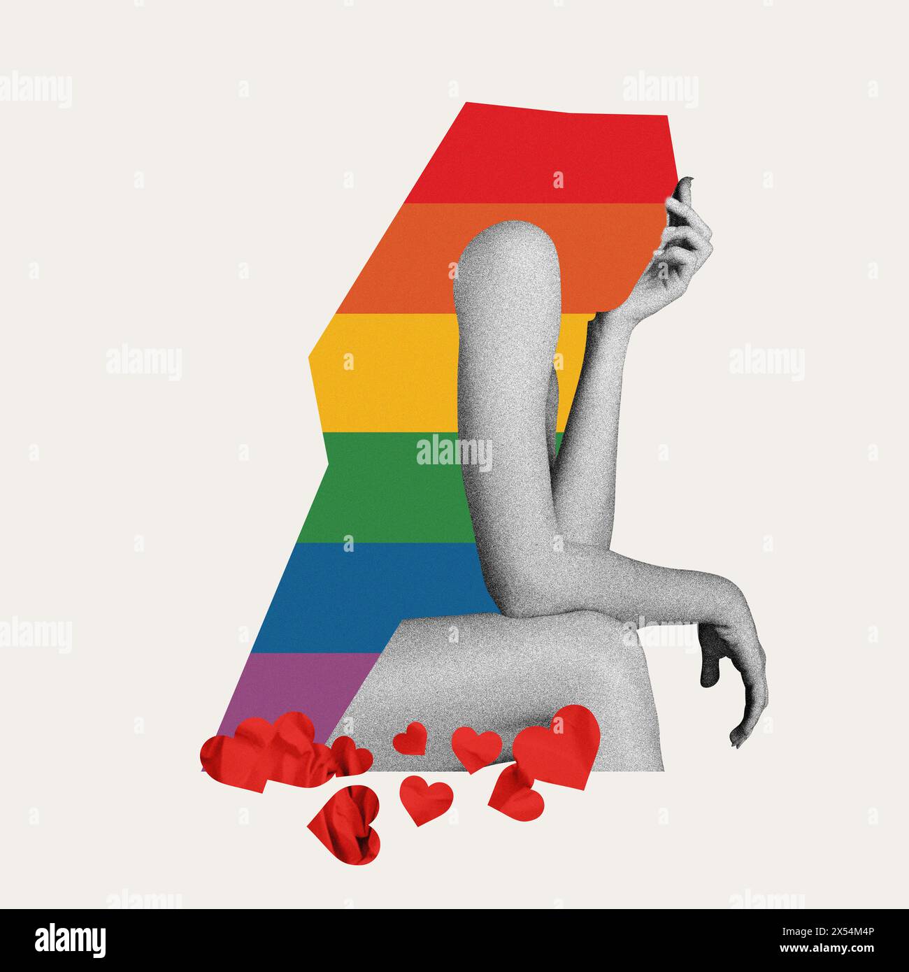 Artistic expression of pride. Female silhouette covered with rainbow ...