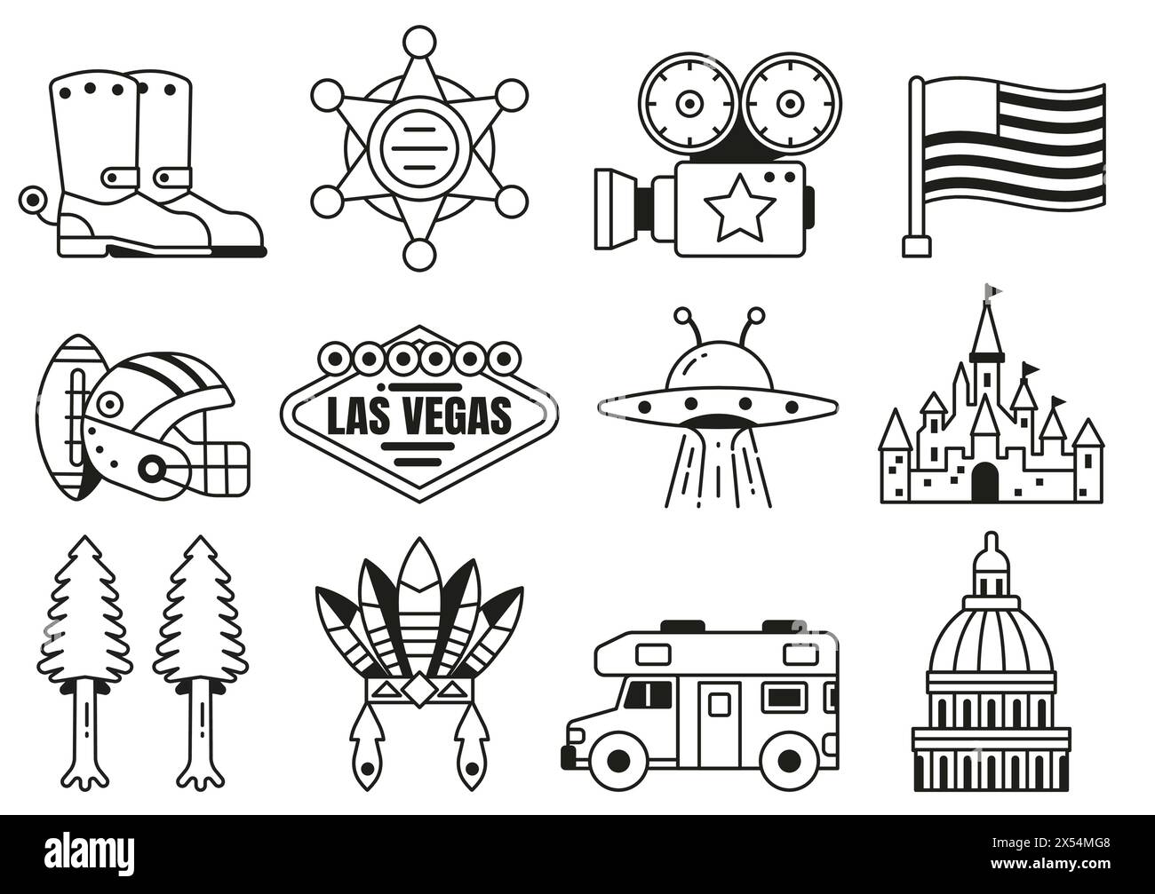 USA Icons and Design Elements in Line Art Stock Vector Image & Art - Alamy