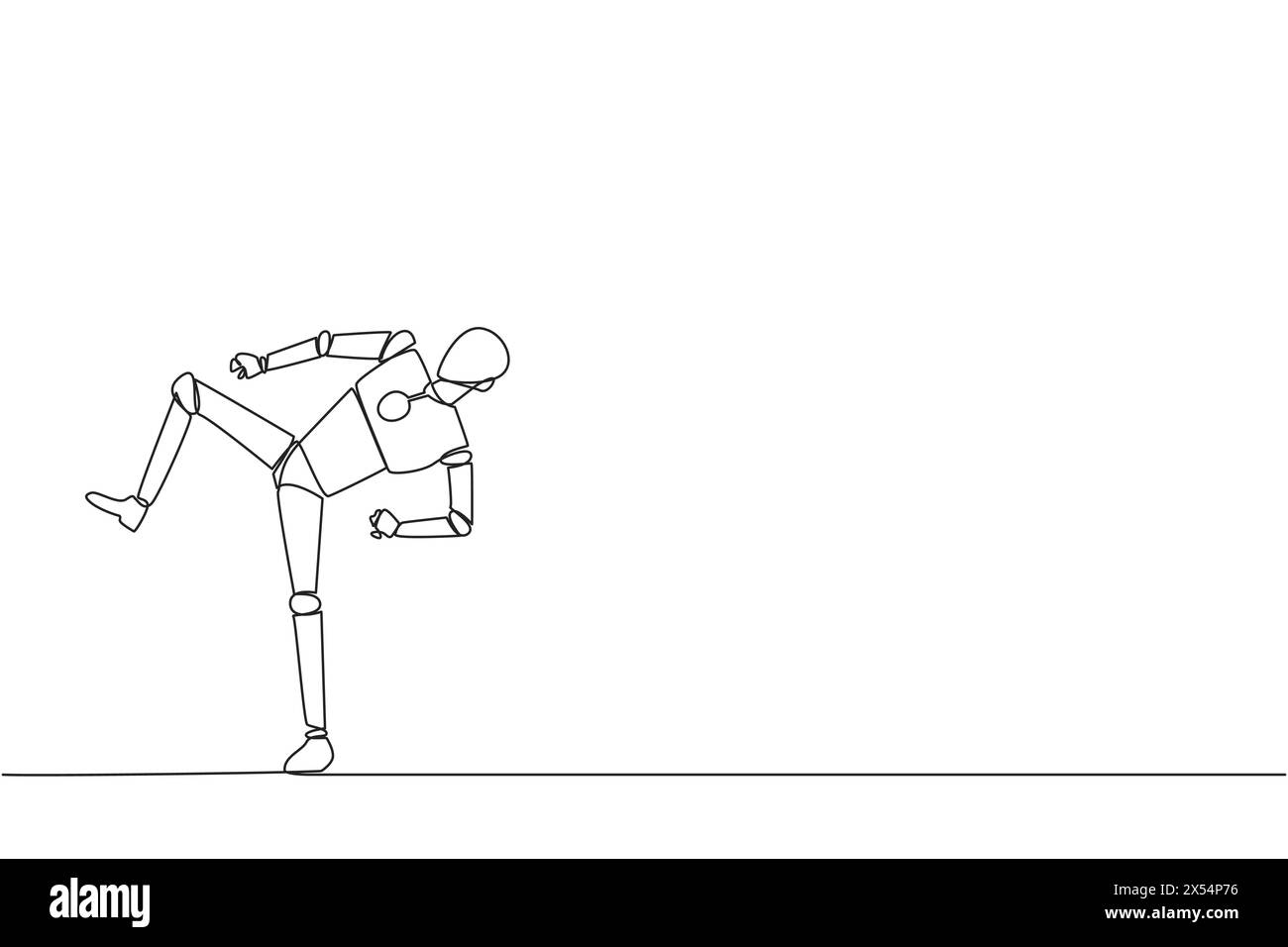Continuous one line drawing robot doing taekwondo movements. Kicking ...