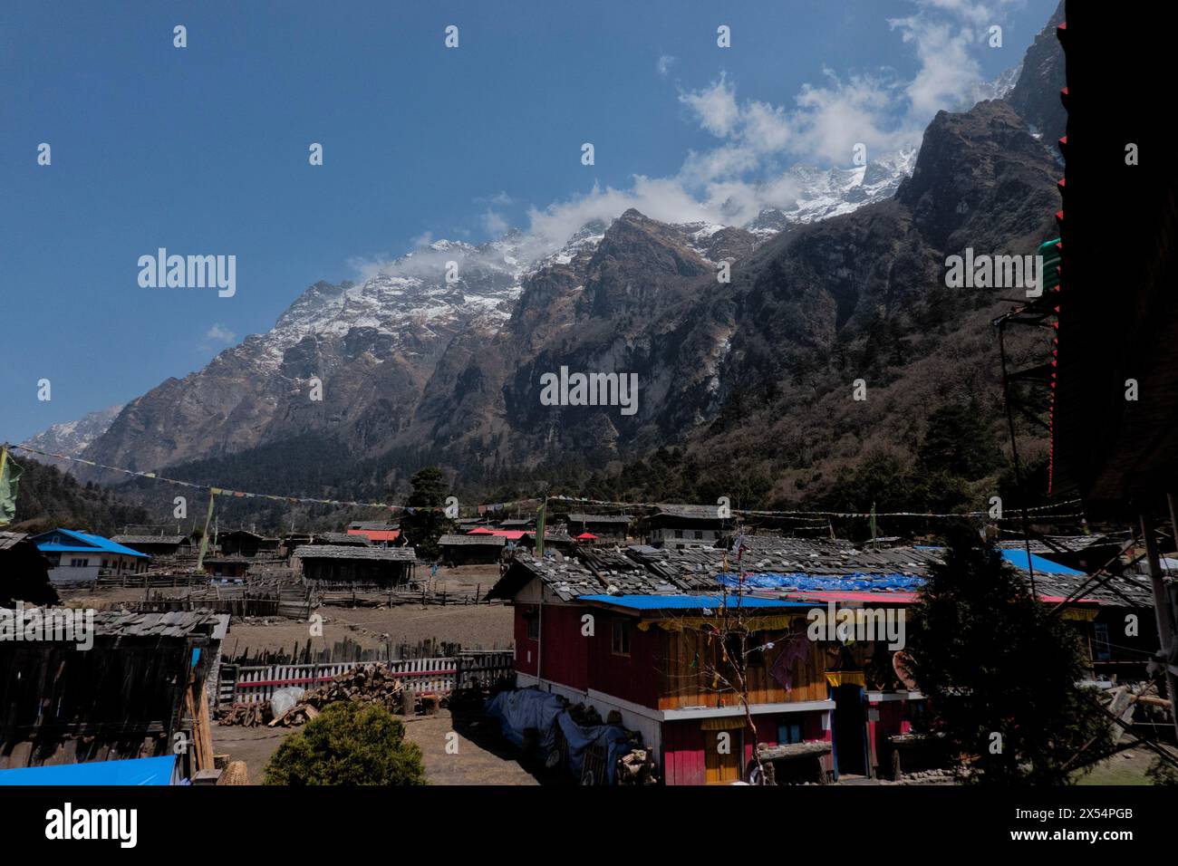 The traditional Tibetan village of Ghunsa on the Kangchenjunga ...