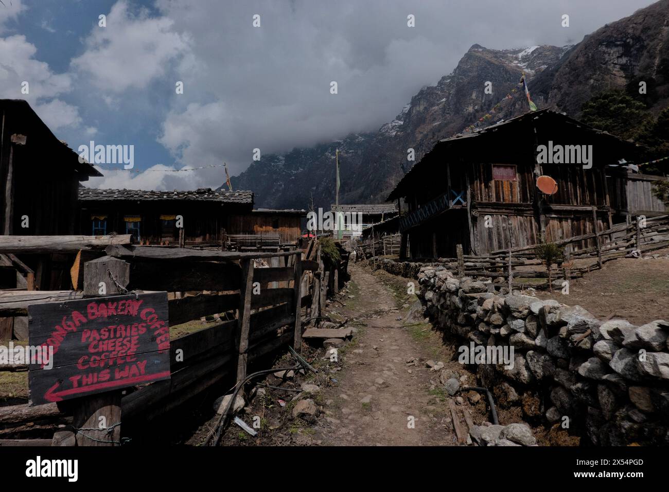 The traditional Tibetan village of Ghunsa on the Kangchenjunga ...