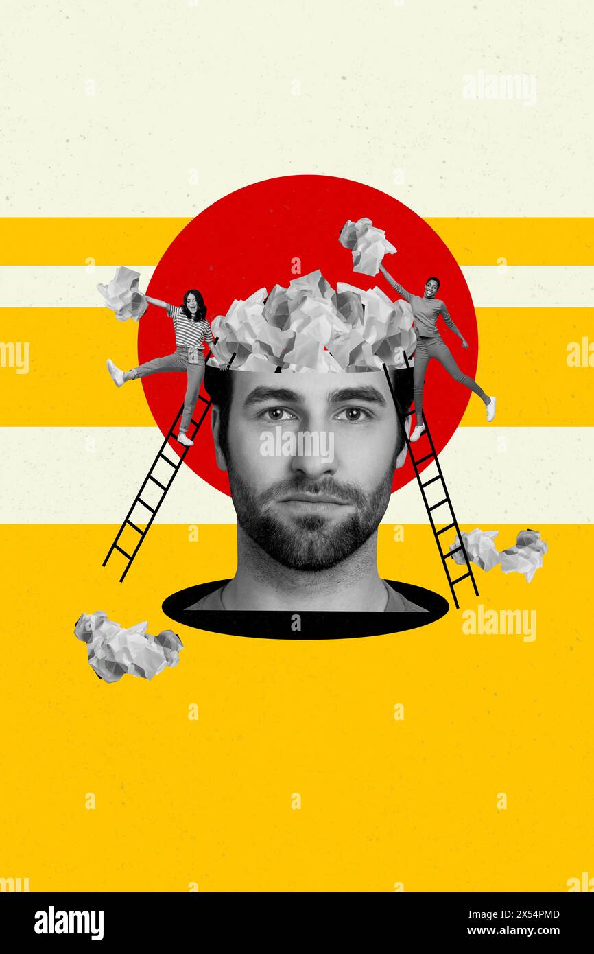 Trend artwork sketch image collage of black white silhouette young guy ...