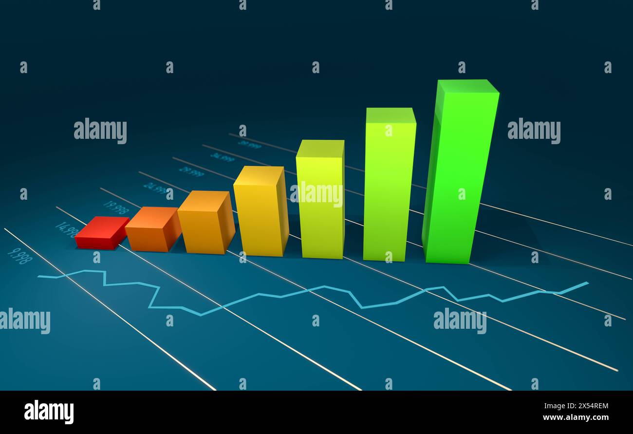 Top view, rising business bar chart, financial report. Top view, rising ...