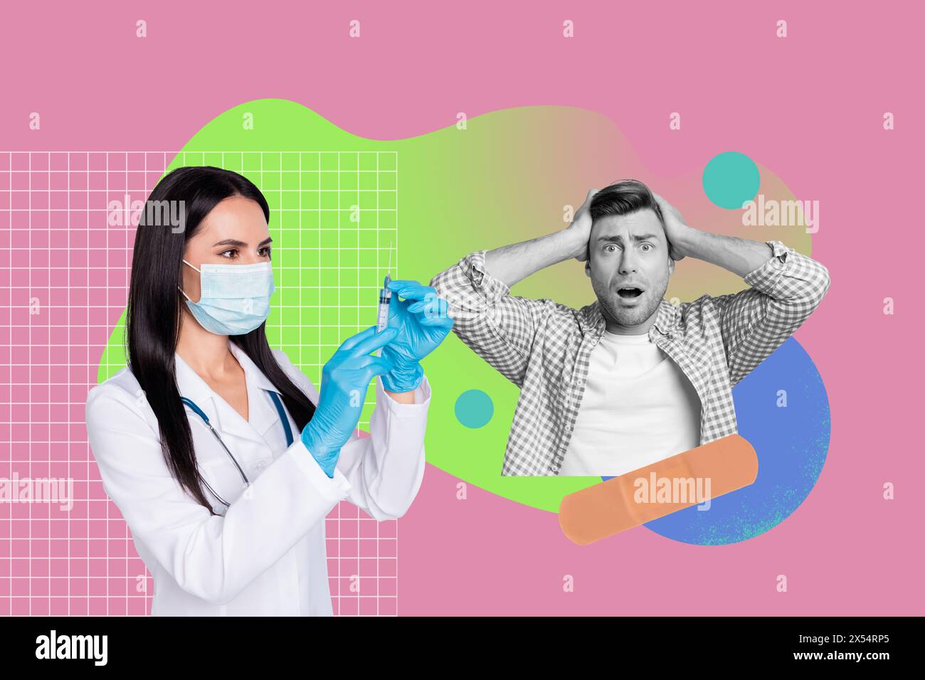 Composite photo collage of serious girl doc hold vaccine prevention ...