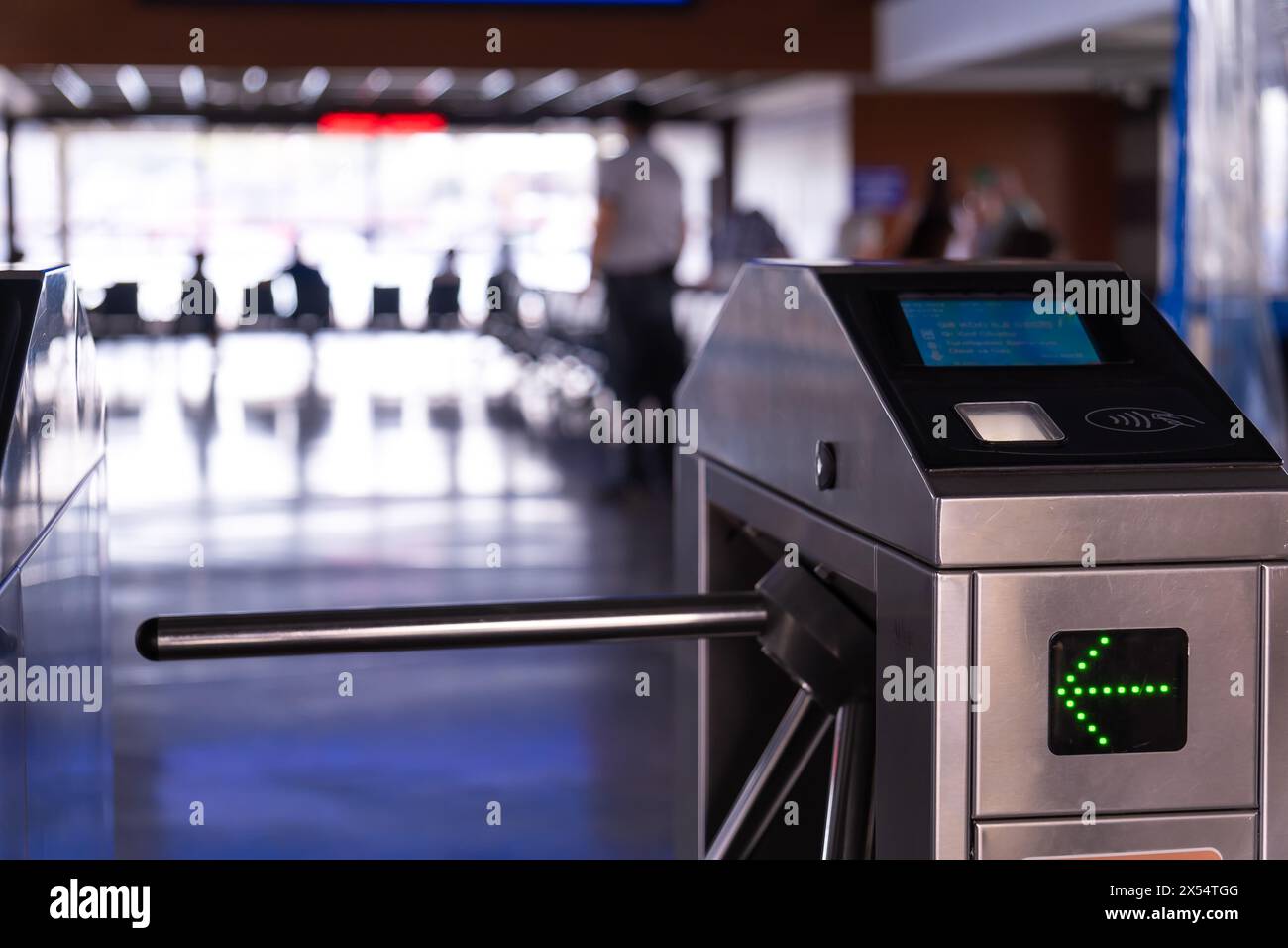 Turnstile is a close-up with a green arrow. Control and security. Pass ...