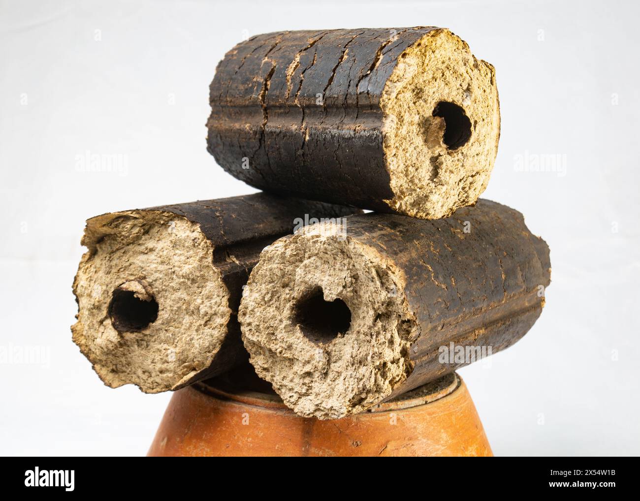 Charcoals, renewable solid fuel made from rice husk. cooking in a ...