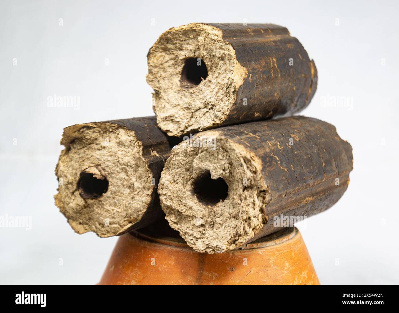 Charcoals, renewable solid fuel made from rice husk. cooking in a ...