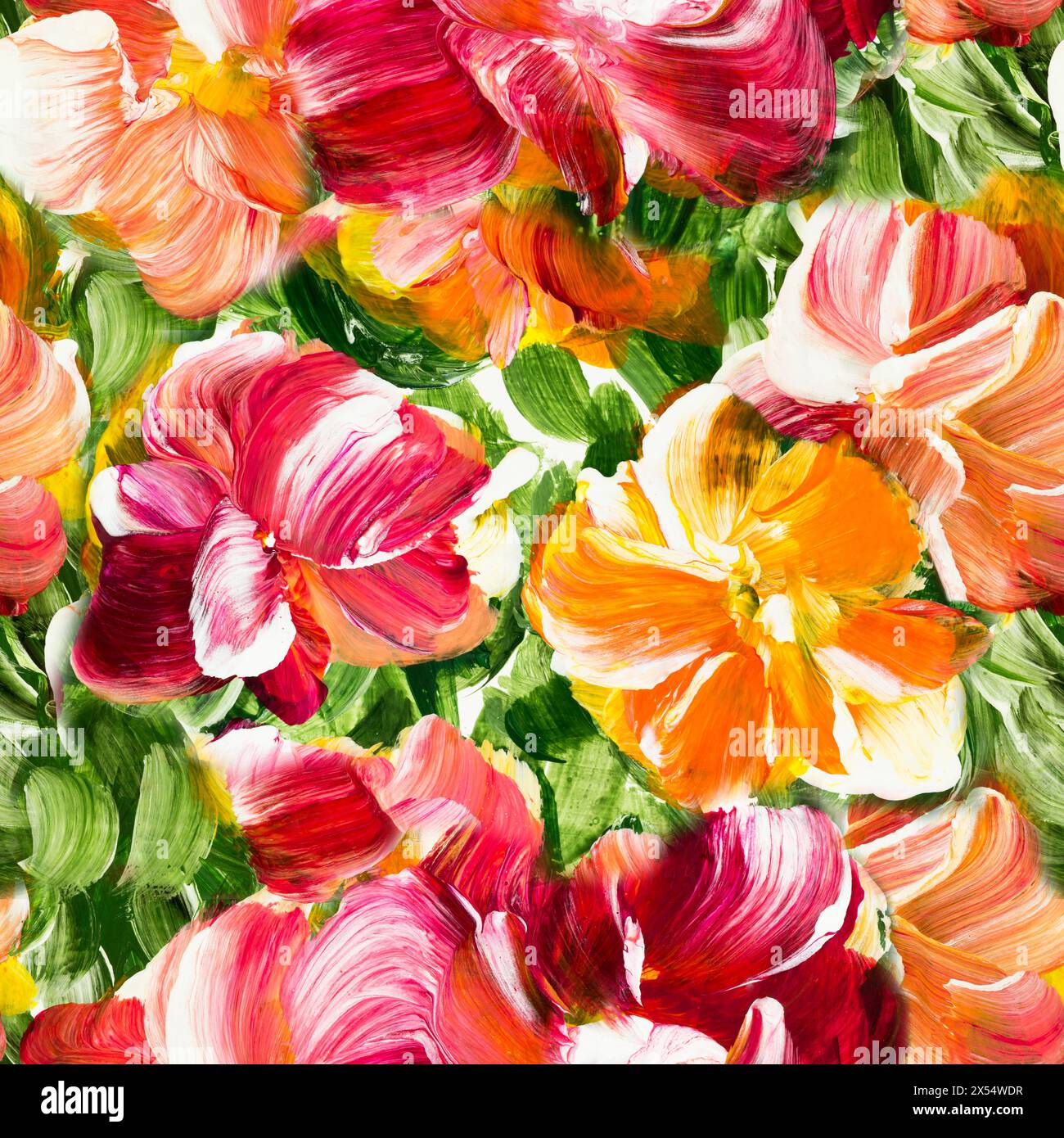 Seamless pattern of abstract painting red flowers, original hand drawn ...