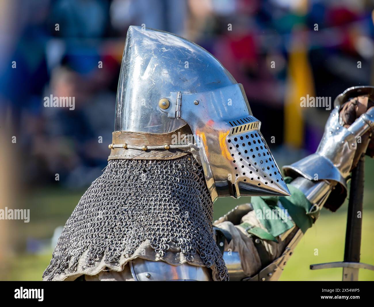 Elements of medieval iron knight armor for battle, helmet, spaulders ...