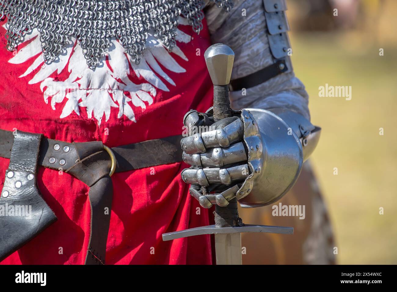 Elements of medieval iron knight armor for battle, helmet, spaulders ...